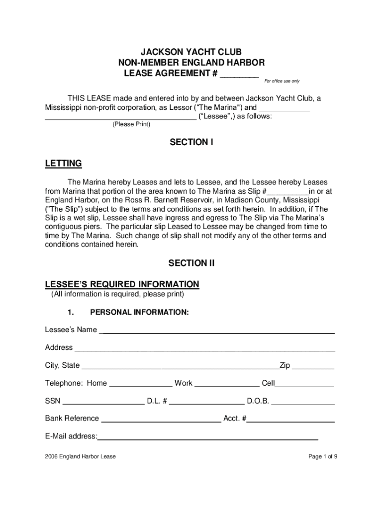 Fillable Online Non-member England Harbor Lease Agreement Fax Email Print - pdfFiller