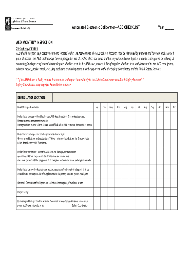Fillable Online Aed Monthly Inspection Checklist Fax Email Print ...