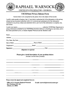 Fillable Online Uscis/state Privacy Release Form Fax Email Print - pdfFiller