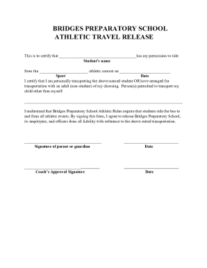 Fillable Online Athletic Travel Release Form Fax Email Print - pdfFiller