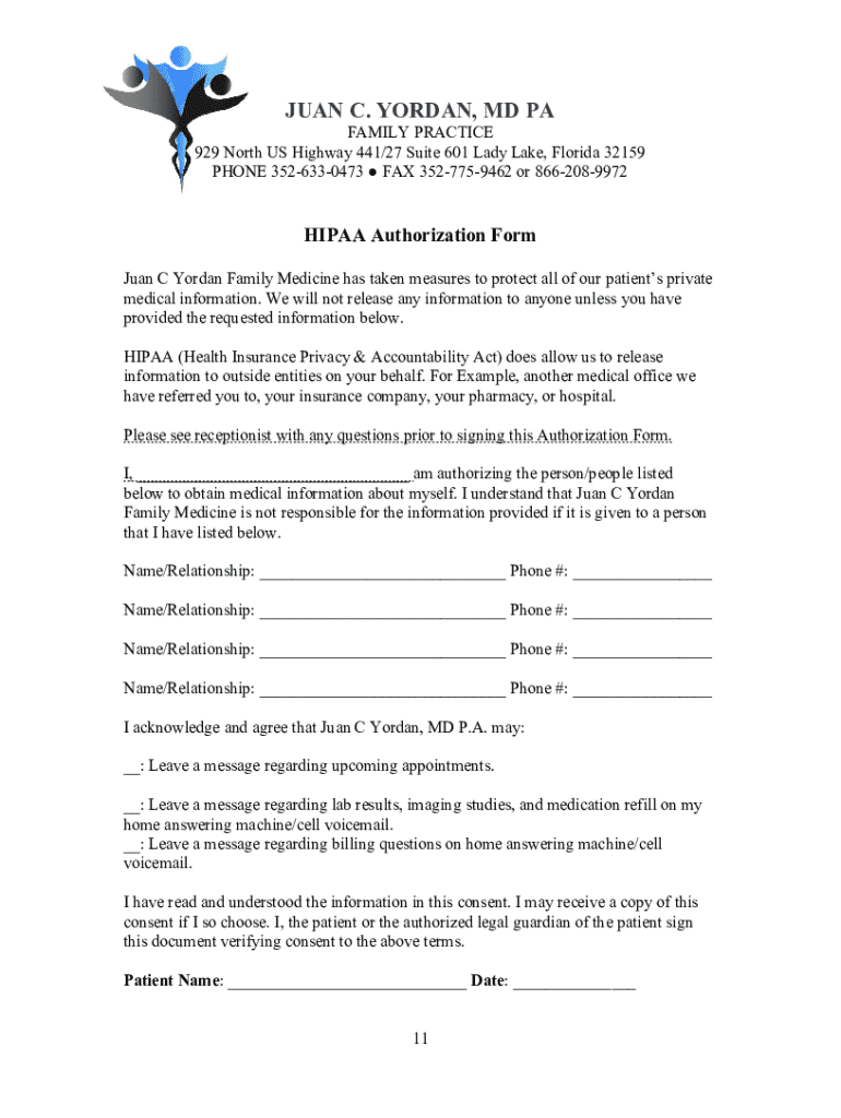 Fillable Online Hipaa Authorization Form Fax Email Print - pdfFiller