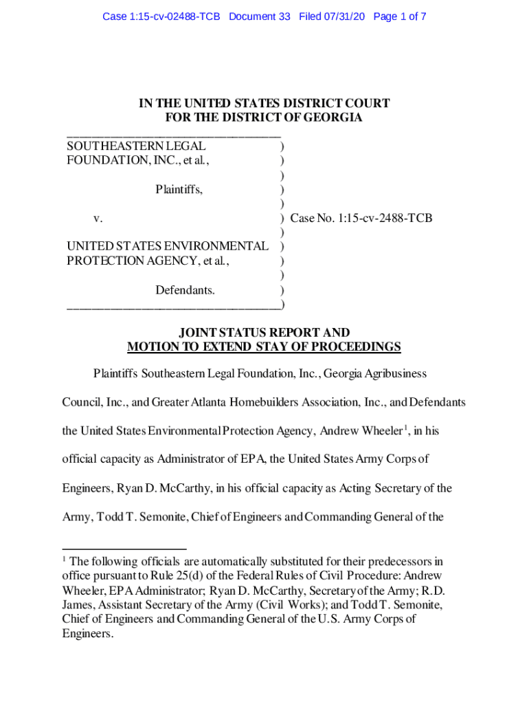 Fillable Online Joint Status Report and Motion to Extend Stay of ...