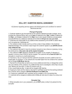 Fillable Online Roll-off / Dumpster Rental Agreement Fax Email Print ...