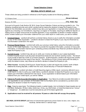 Fillable Online Tenant Selection Criteria for Leasing Property Fax ...