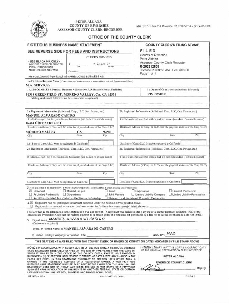 Fillable Online Fictitious Business Name Registration Fax Email Print ...