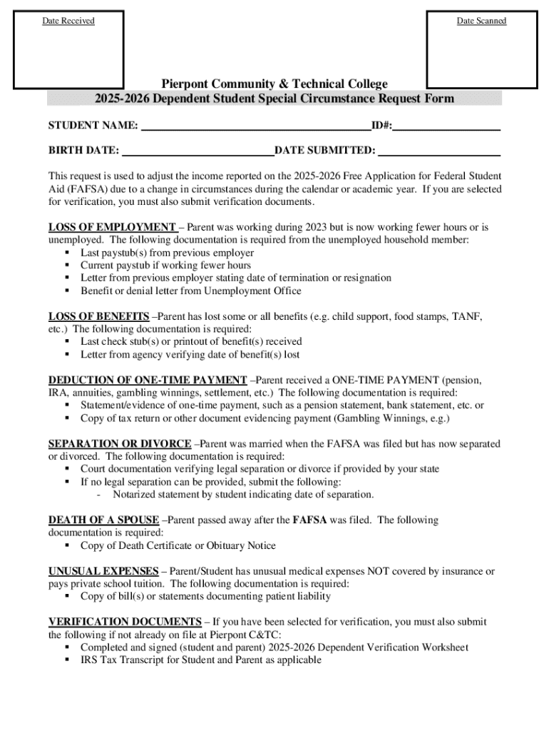 Fillable Online Dependent Student Special Circumstance Request Fax Email Print - pdfFiller