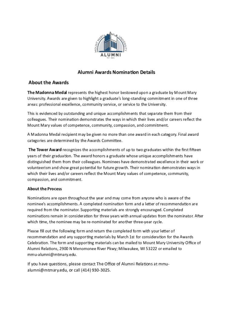 Fillable Online Alumni Awards Nomination Details Fax Email Print - pdfFiller