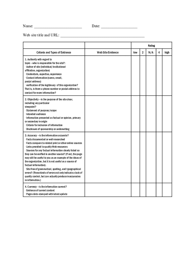 Fillable Online Website Evaluation Checklist Fax Email Print - pdfFiller