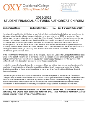 Fillable Online Student Financial Aid Funds Authorization Form Fax ...