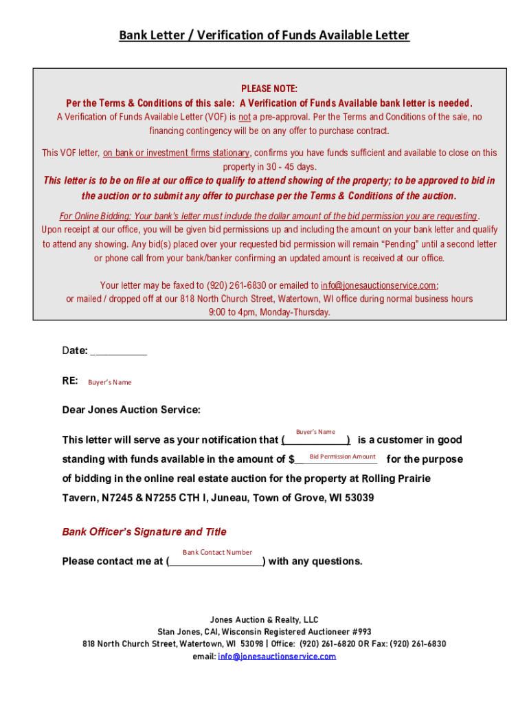 Fillable Online Bank Letter / Verification of Funds Available Letter ...