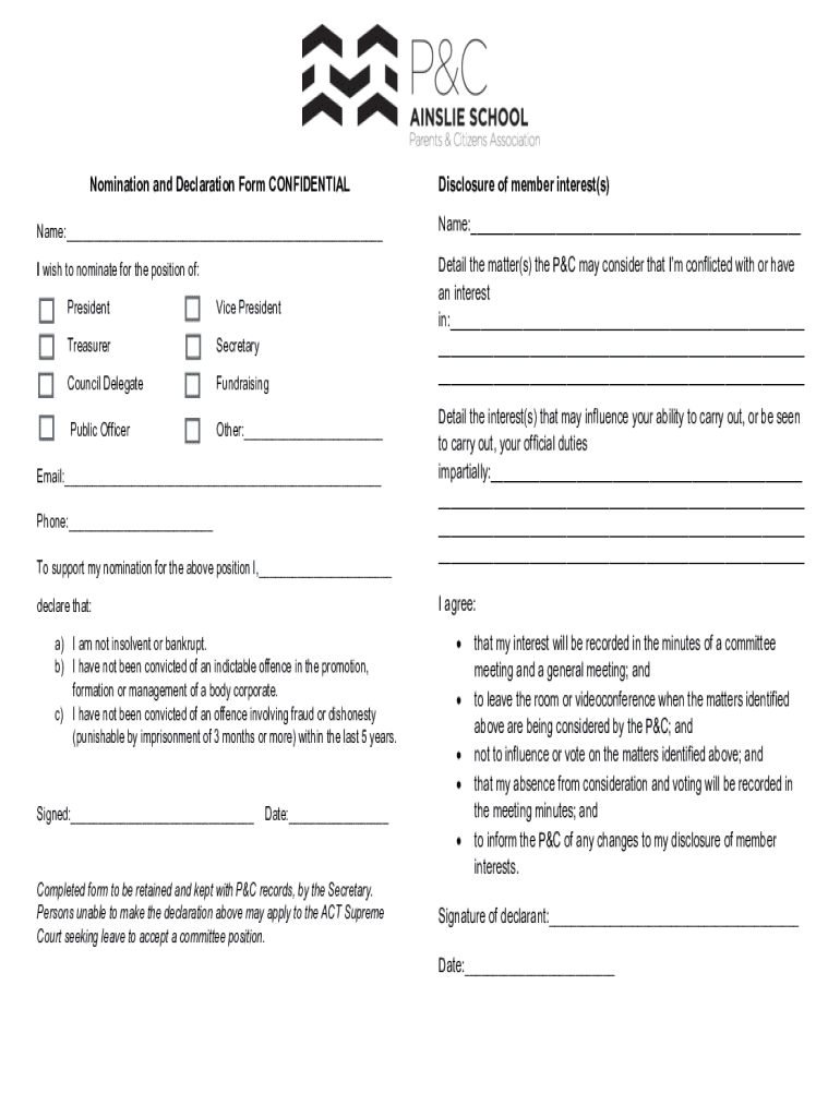 Fillable Online Nomination and Declaration Form Confidential Fax Email Print - pdfFiller
