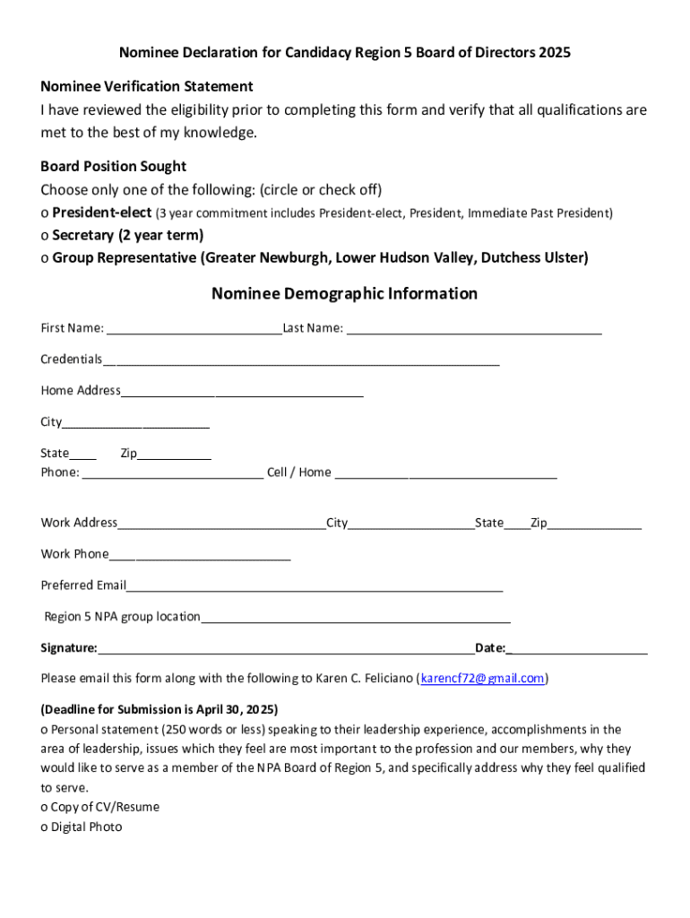 Fillable Online Nominee Declaration for Candidacy Fax Email Print - pdfFiller