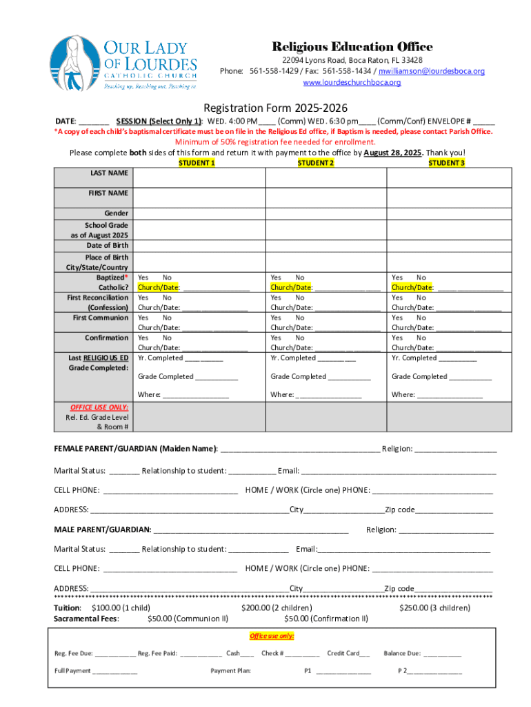 Fillable Online Religious Education Registration Form Fax Email Print ...