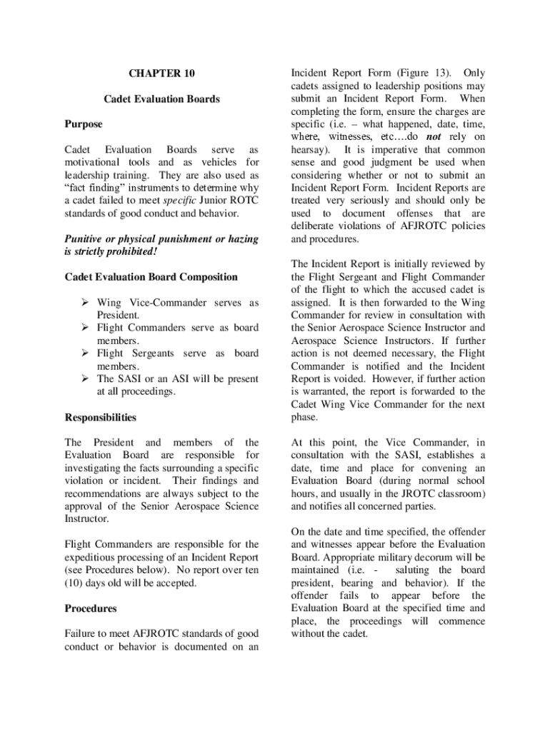 Fillable Online Cadet Evaluation Boards Guidelines Fax Email Print - pdfFiller