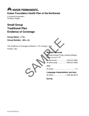 Fillable Online Small Group Traditional Plan Evidence of Coverage Fax ...