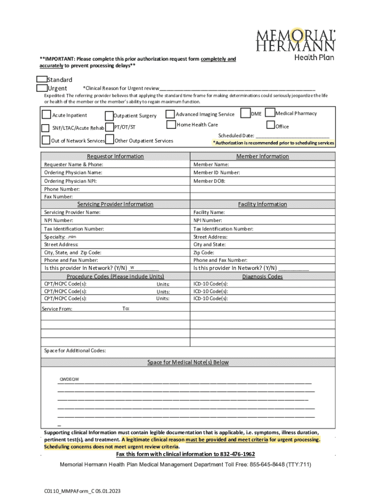 Fillable Online Prior Authorization Request Form for Medical Services ...