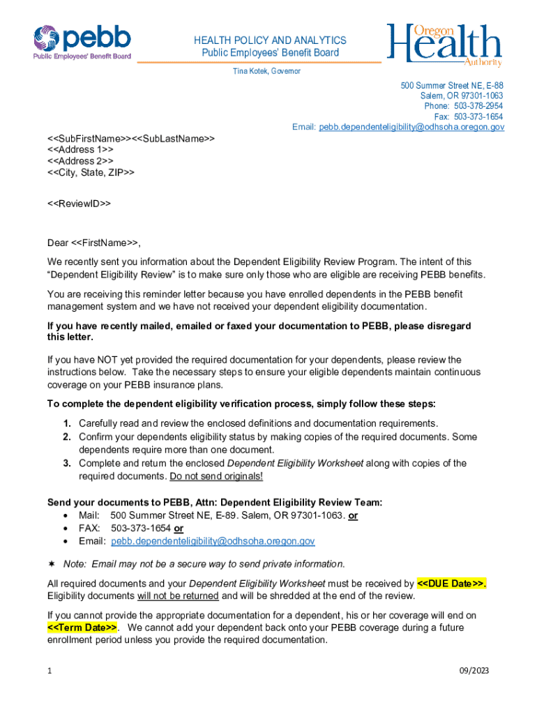 Fillable Online Dependent Eligibility Review Program Notification Fax Email Print - pdfFiller