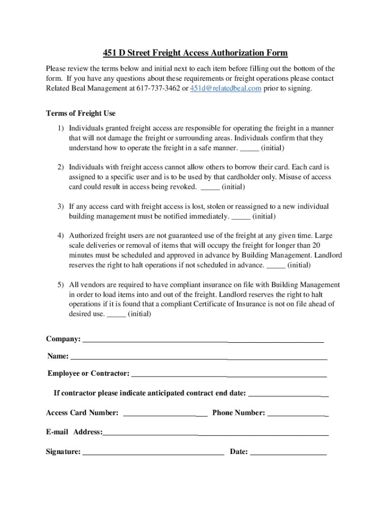 Fillable Online Freight Access Authorization Form Fax Email Print - pdfFiller