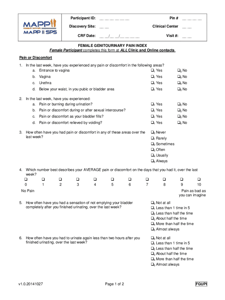Fillable Online Female Genitourinary Pain Index Fax Email Print - pdfFiller