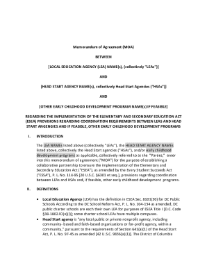 Fillable Online Memorandum of Agreement for Early Childhood Development Coordination Fax Email ...