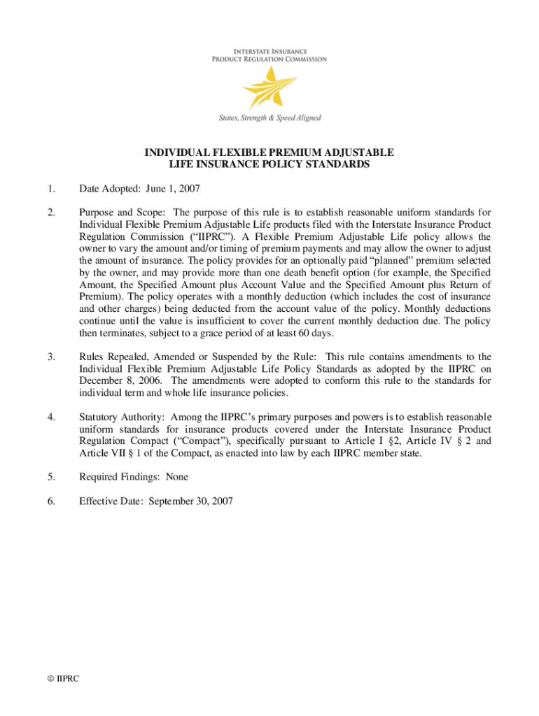 Fillable Online Individual Flexible Premium Adjustable Life Insurance ...