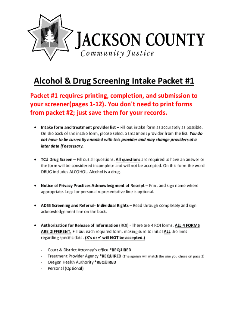Fillable Online Alcohol & Drug Screening Intake Packet #1 Fax Email ...