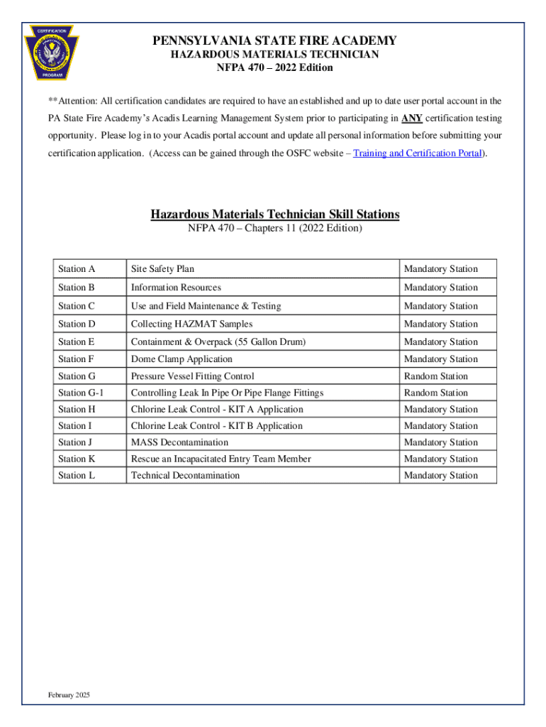 Fillable Online Hazardous Materials Technician Certification Assessment ...