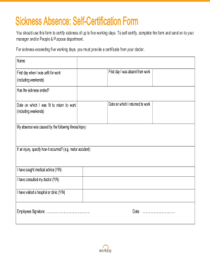 Fillable Online Sickness Absence Self-certification Fax Email Print - pdfFiller