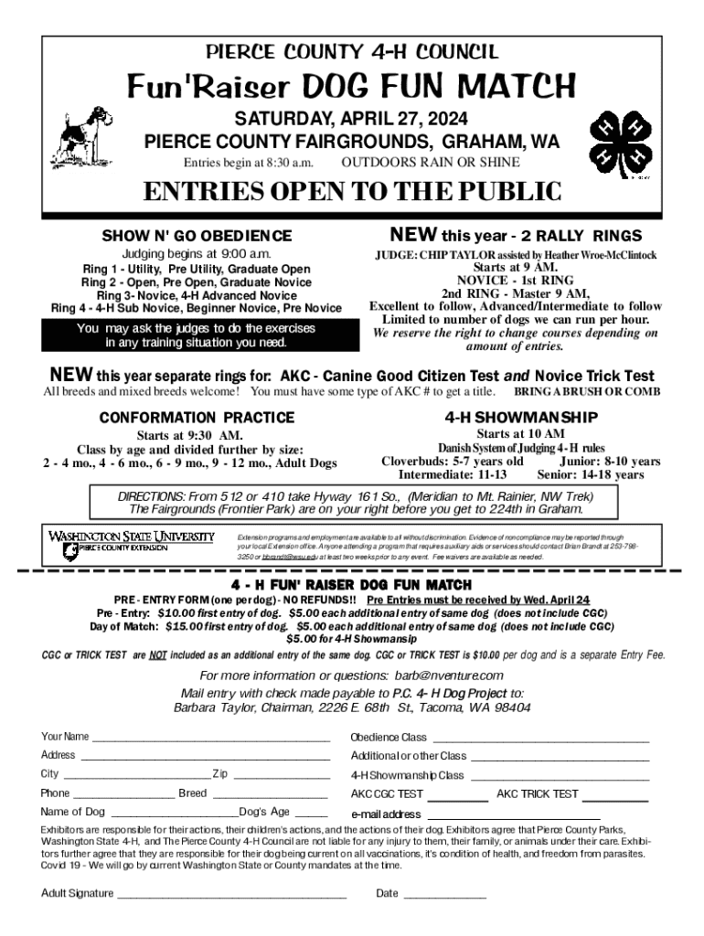 Fillable Online Pierce County 4-h Council Dog Fun Match Entry Fax Email ...
