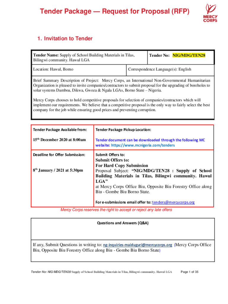 Fillable Online Tender for Supply of School Building Materials in Tilas ...