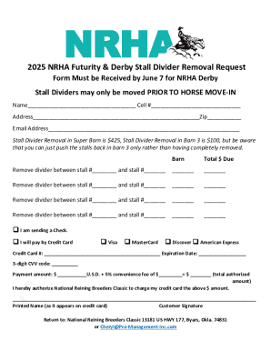 Fillable Online Stall Divider Removal Request Form for Nrha Derby Fax Email Print - pdfFiller