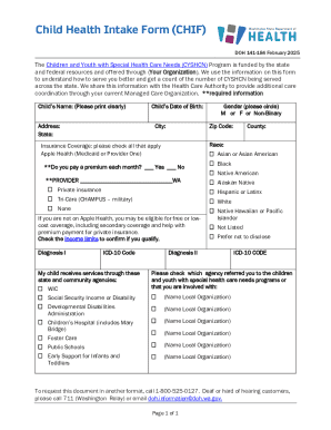 Fillable Online Child Health Intake Form Fax Email Print - pdfFiller