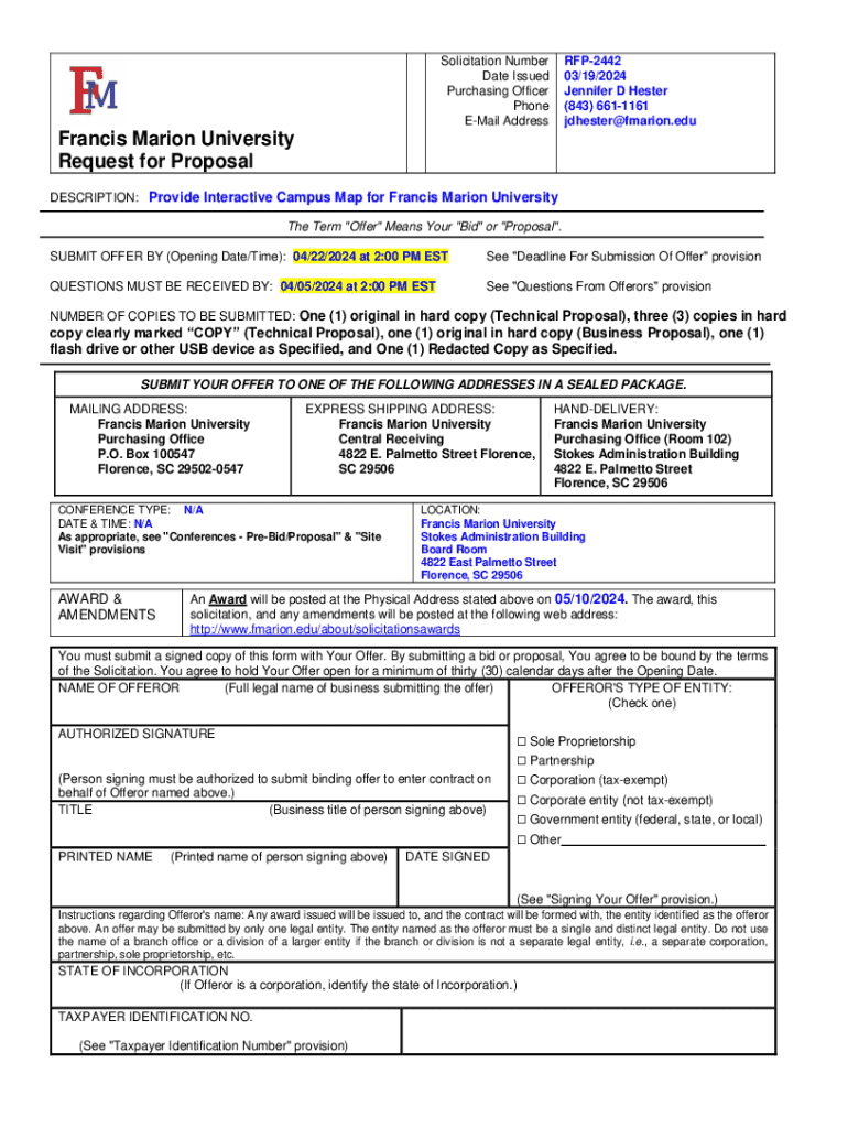 Fillable Online Rfp-2442 - Interactive Campus Map for Francis Marion ...