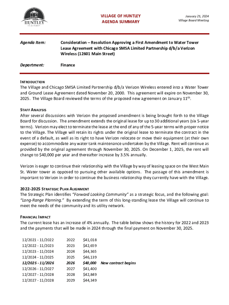 Fillable Online Resolution Approving a First Amendment to Water Tower and Ground Lease Agreement ...