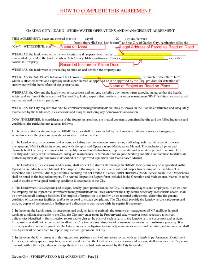 Fillable Online Stormwater Operations and Management Agreement Fax Email Print - pdfFiller