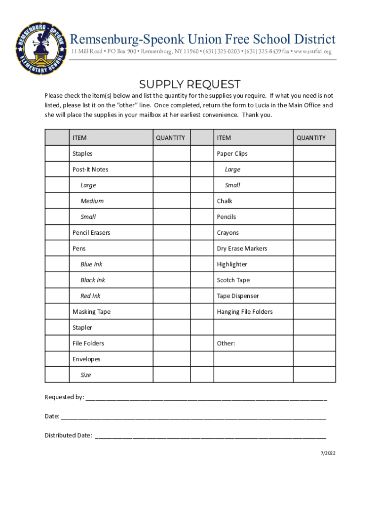 Fillable Online Supply Request Fax Email Print - pdfFiller
