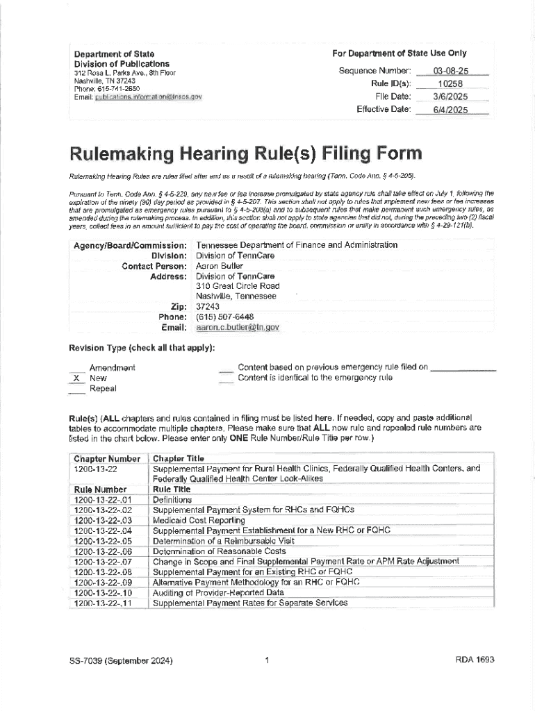 Fillable Online Rulemaking Hearing Rules for Supplemental Payments for ...