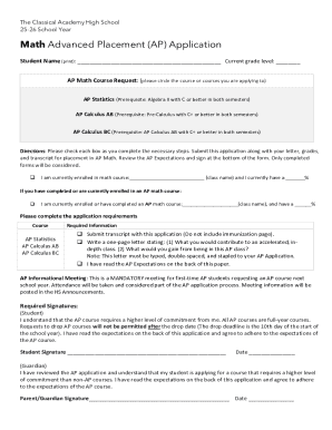 Fillable Online Ap Math Course Application Fax Email Print - pdfFiller