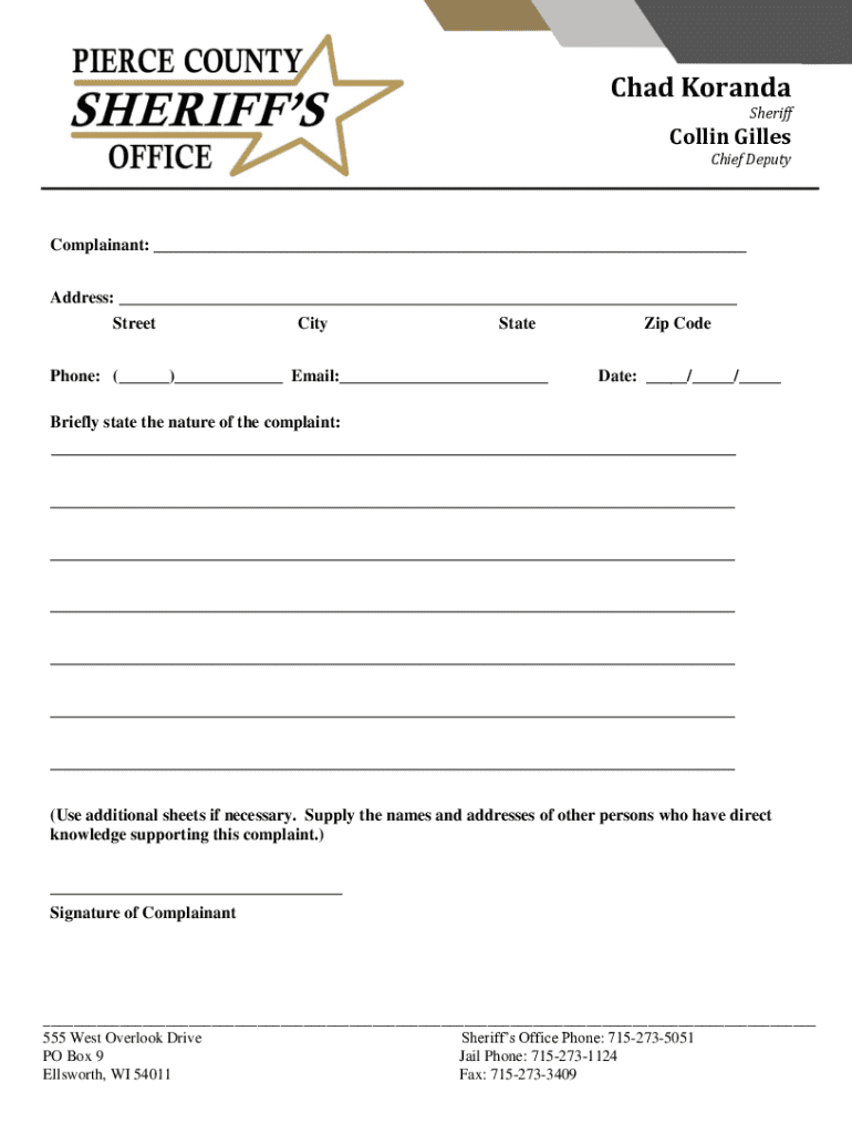 Fillable Online Complaint Form for Law Enforcement Conduct Fax Email ...