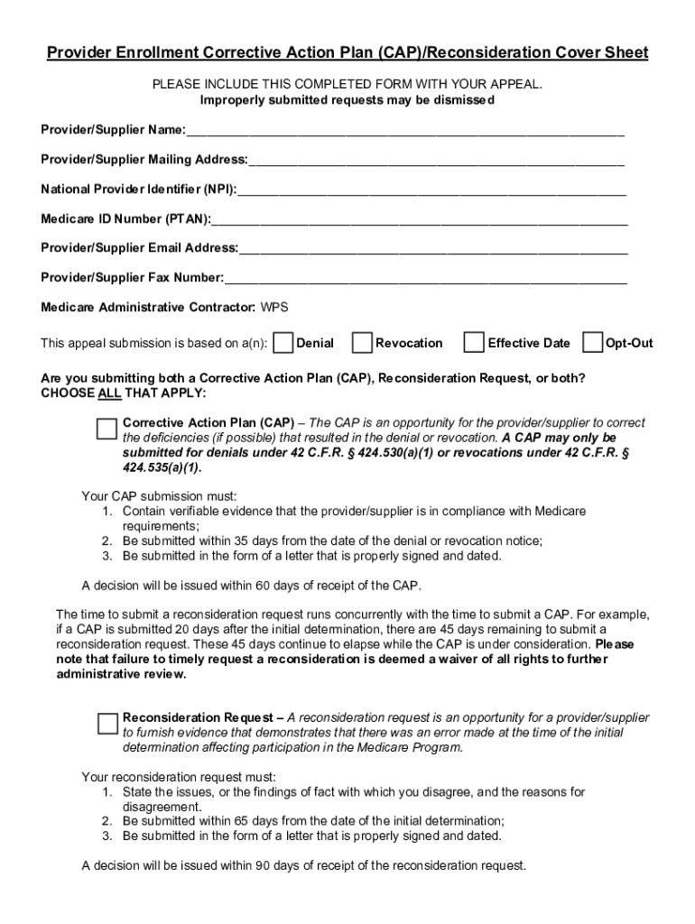 Fillable Online Provider Enrollment Corrective Action Plan Cover Sheet Fax Email Print - pdfFiller