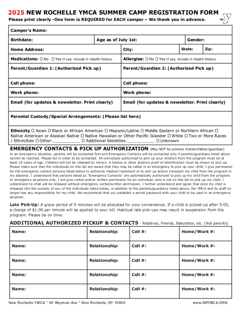 Fillable Online 2025 New Rochelle Ymca Summer Camp Registration Fax ...