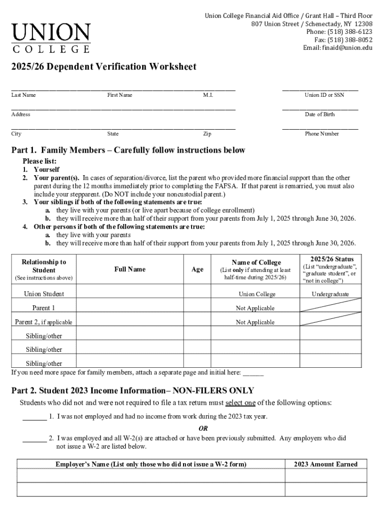 Fillable Online Dependent Verification Worksheet Fax Email Print - pdfFiller