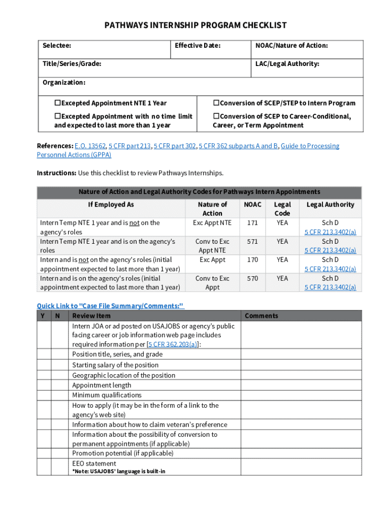 Fillable Online Pathways Internship Program Checklist Fax Email Print - pdfFiller