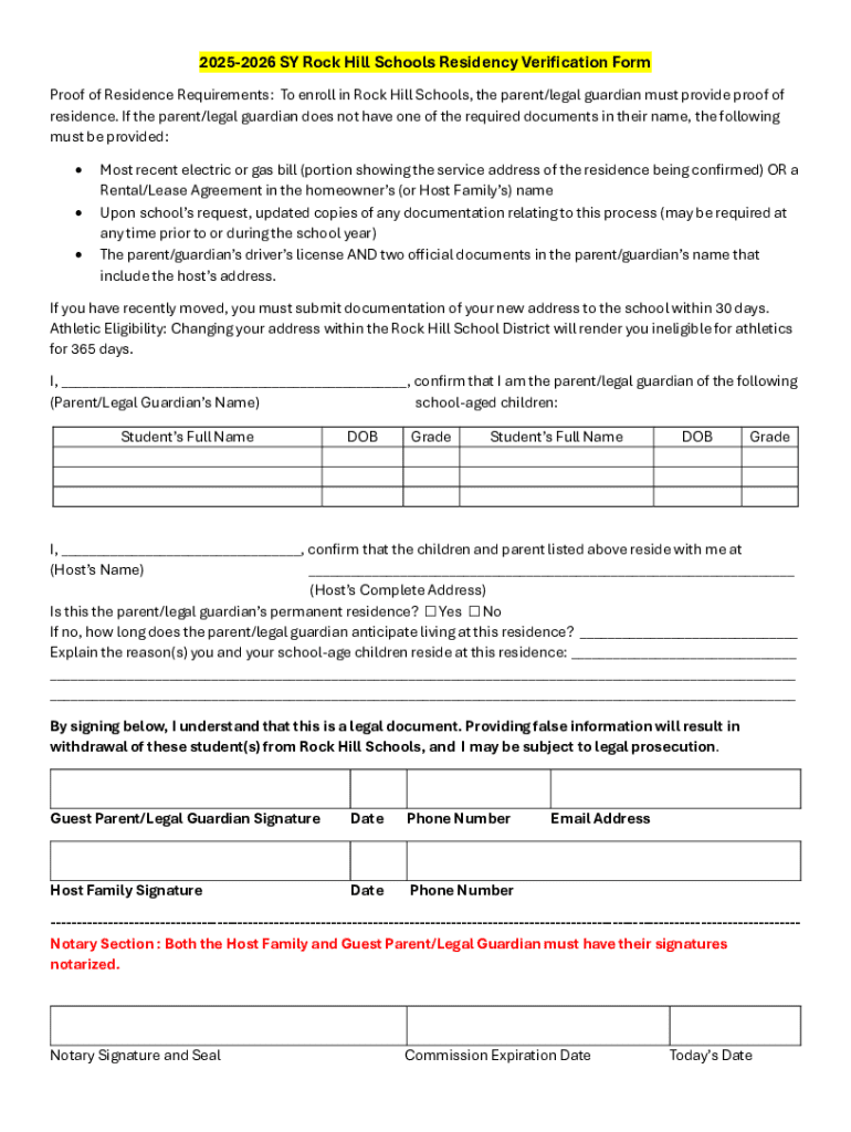 Fillable Online Rock Hill Schools Residency Verification Fax Email ...