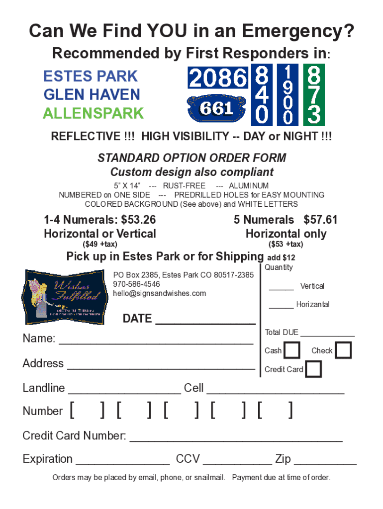 Fillable Online Standard Option Order Form for Reflective Signage Fax ...