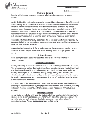 Fillable Online Patient Financial and Consent for Treatment Form Fax ...