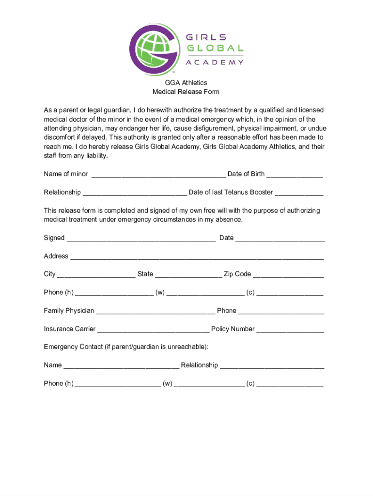 Fillable Online Medical Release Form for Minors Fax Email Print - pdfFiller