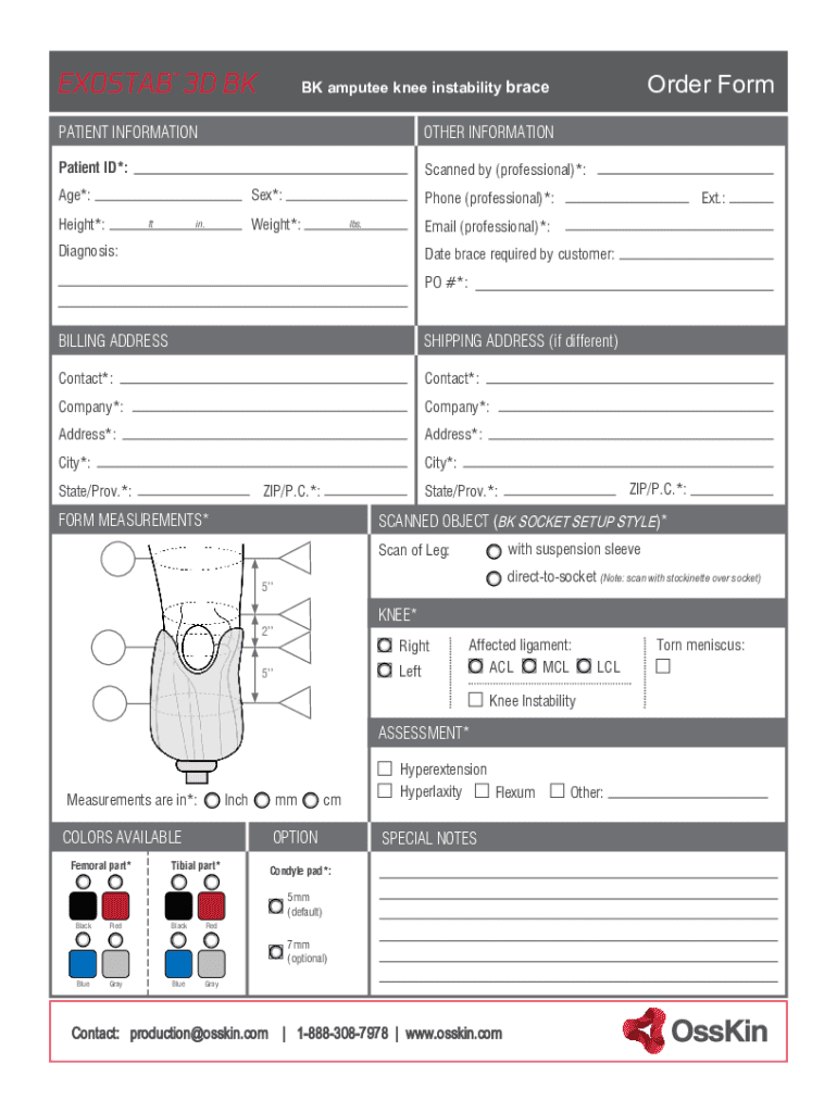 Fillable Online Bk Amputee Knee Instability Brace Order Form Fax Email Print - pdfFiller