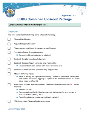 Fillable Online Cdbg Closeout Certification and Required Documentation ...