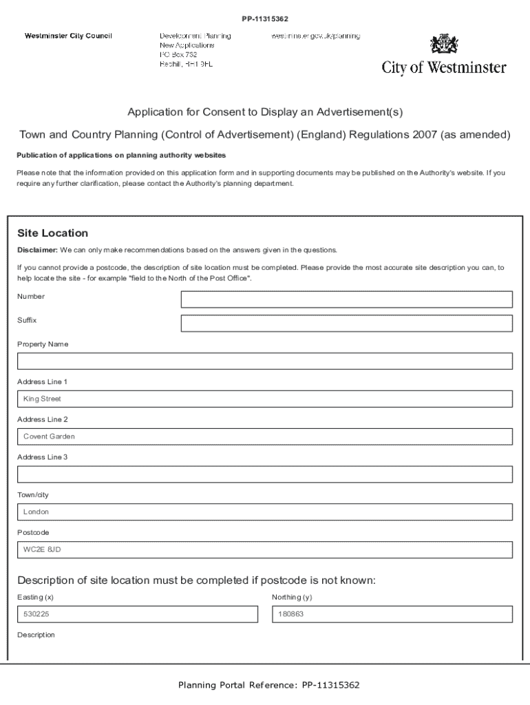 Fillable Online Application for Consent to Display an Advertisement(s ...